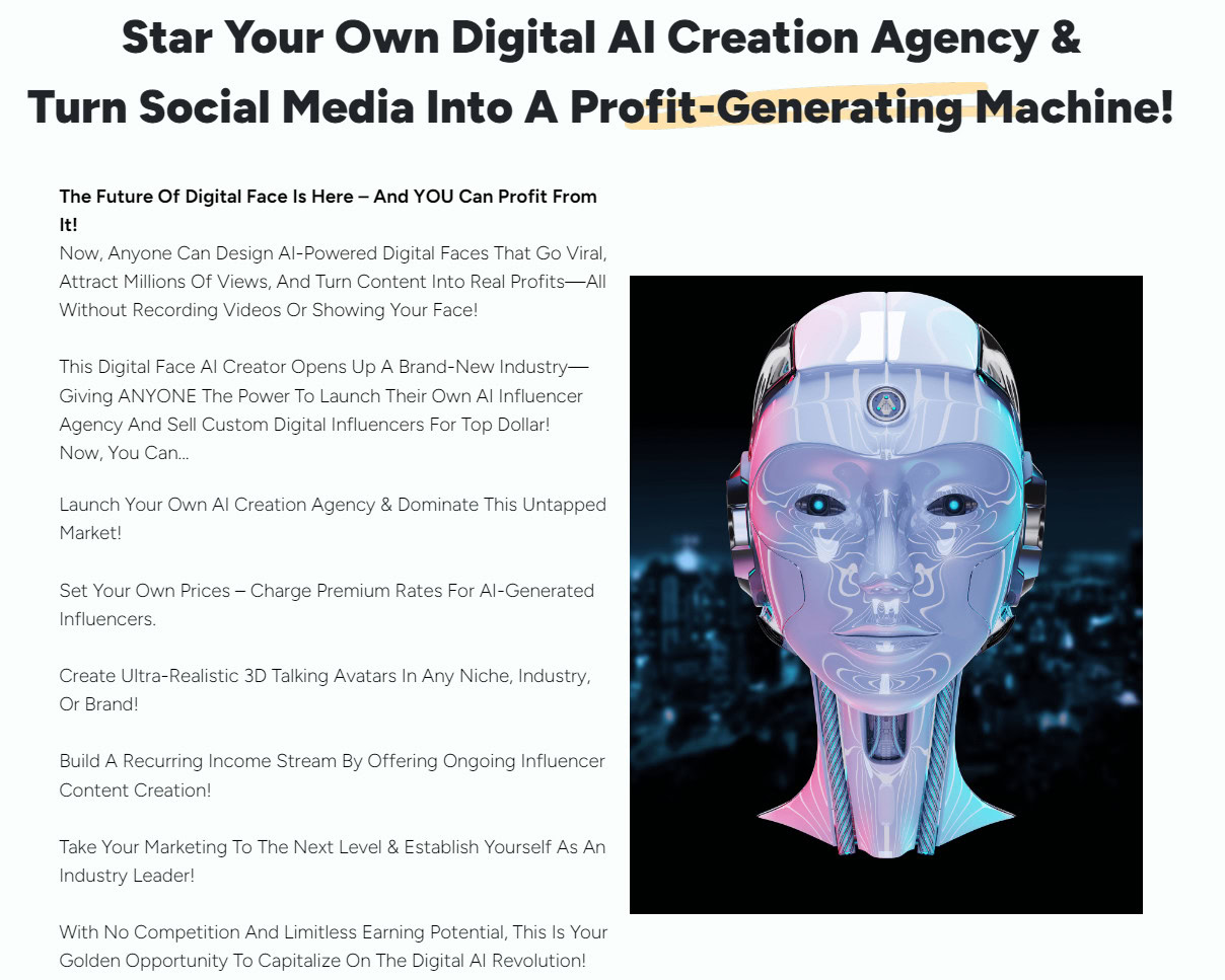 Digital Face AI - Unlimited Face Video Creator $16 One Time